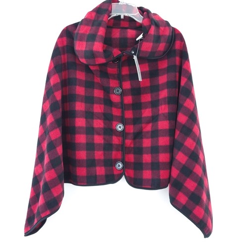 NEW Le Moda Buffalo Plaid Fleece Cape Small-Medium Red Black Check ...