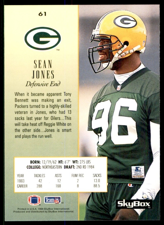 1994 Skybox Sean Jones Green Bay Packers #61 | eBay