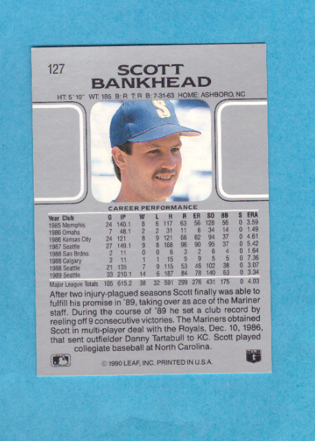 1990 Leaf Baseball card #127 Scott Bankhead Mariners | eBay