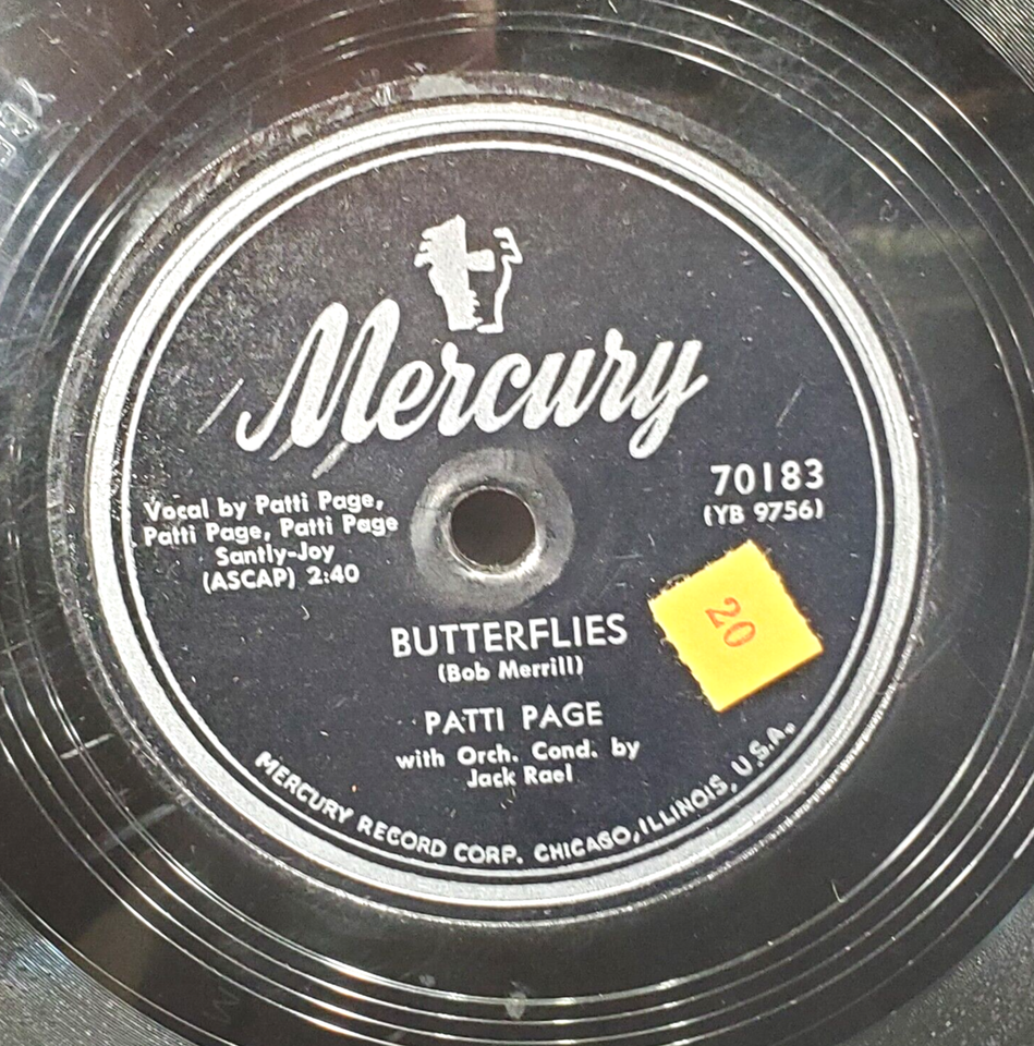 1953 Pattti Page BUTTERFLIES 78 RPM Record 10 inch Mercury 70183 VG ...