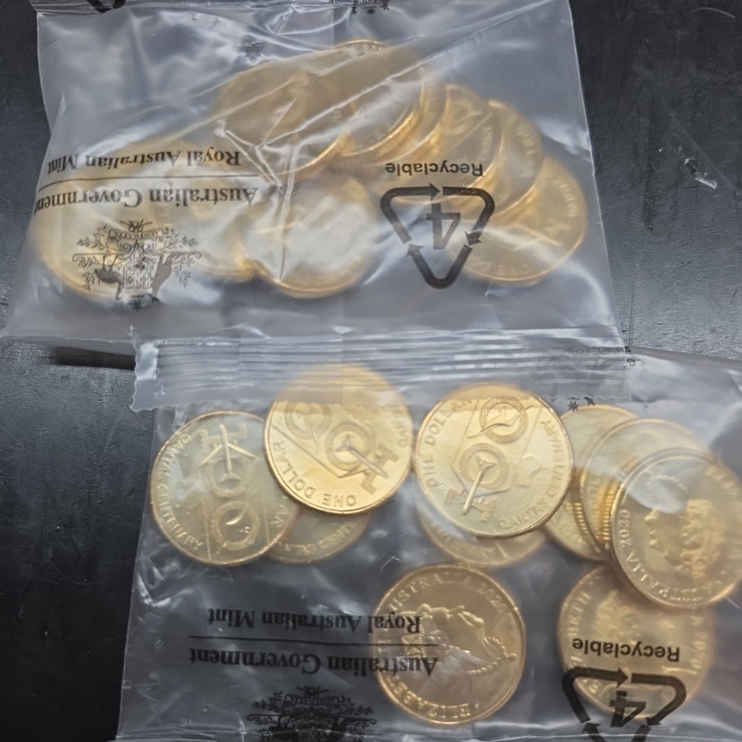 2x2020 Qantas Centenary $1 One Dollar UNC Coin RAM Mint Bags.Total 20 ...