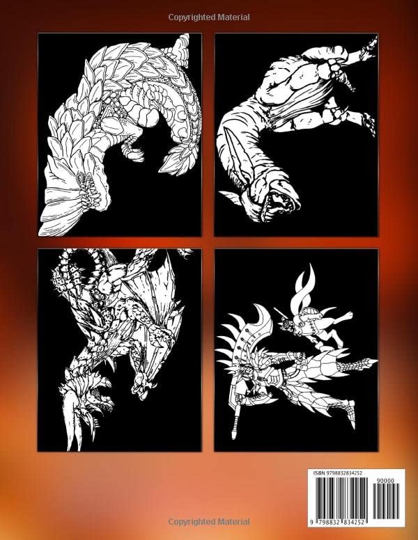 Midnight Monster Hunter Coloring Book: Black Background And Premium ...