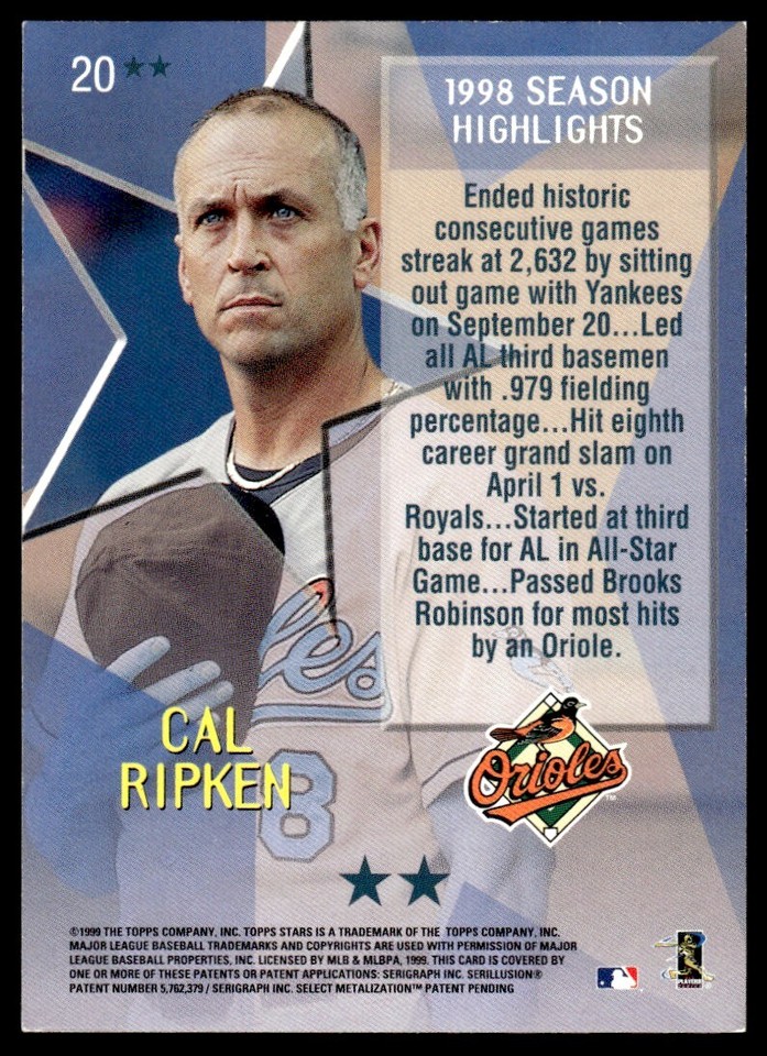 1999 Topps Stars Two Star Foil Cal Ripken Jr. #20 | eBay