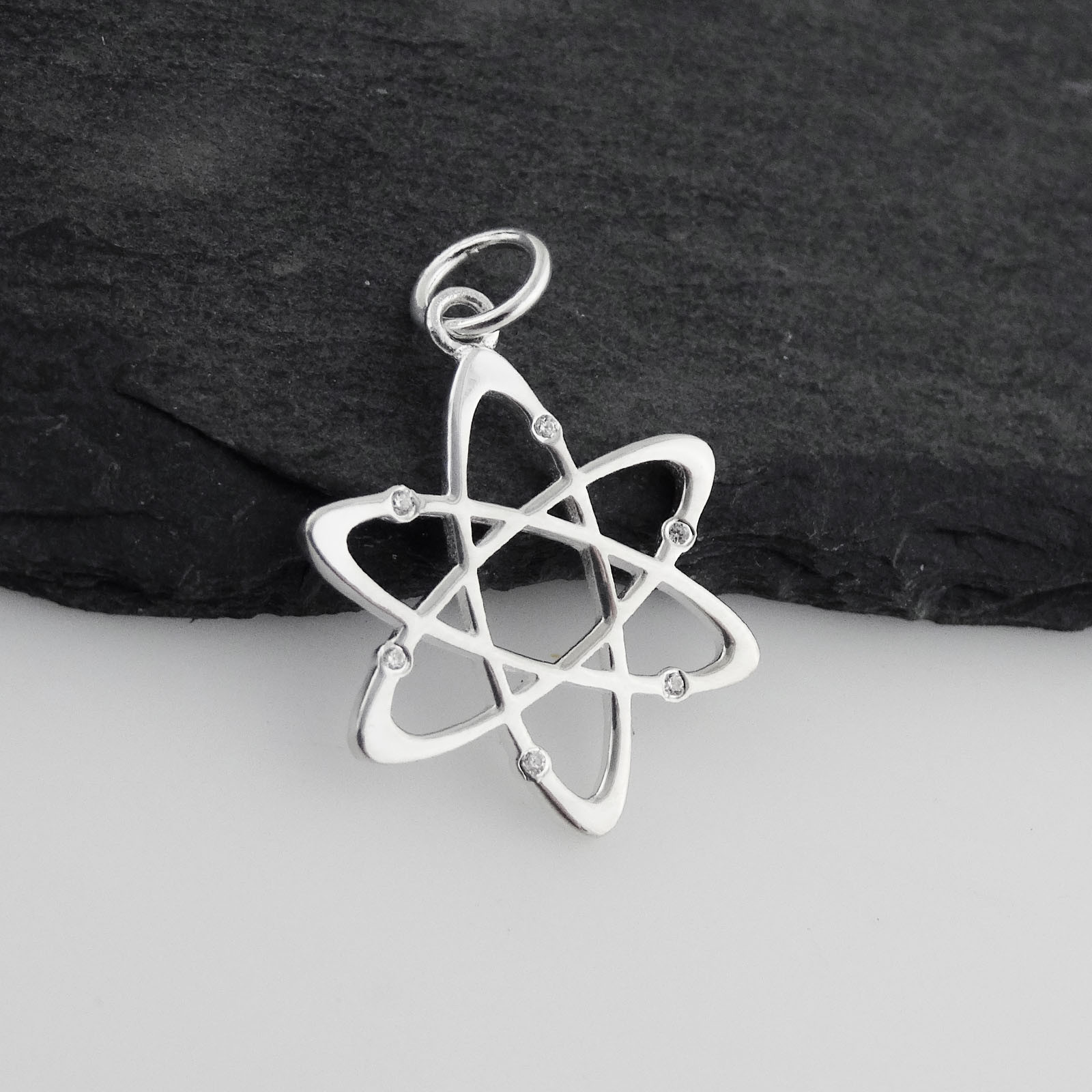 Atom Model Charm - 925 Sterling Silver with Clear Cubic Zirconia | eBay