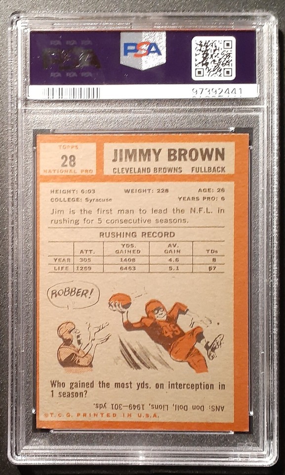 1962 TOPPS #28 JIM BROWN [PSA 6] [NEWLY GRADED] FOOTBALL CARD ...