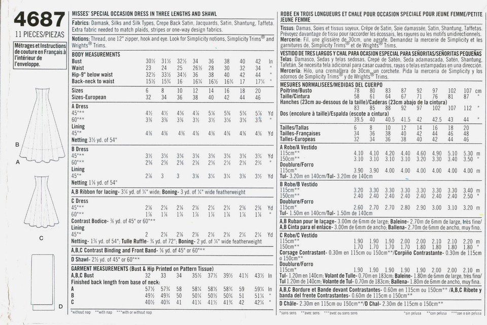 Simplicity 4687 Dress Shawl Evening Designer Misses Sewing Pattern ...