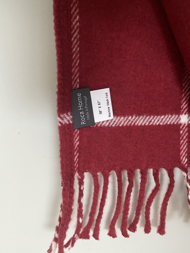 Roca Home Red White Plaid Christmas Throw Blanket Made In Portugal ...