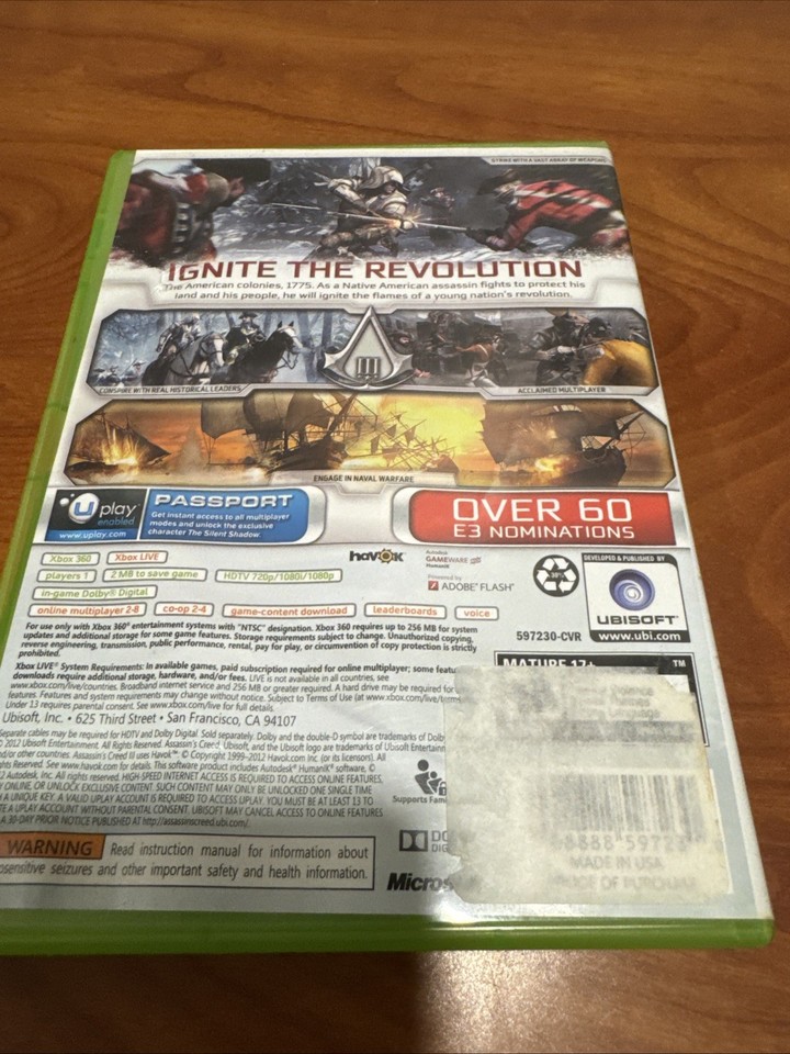Assasins Creed 3 - Gamestop Edition (Microsoft Xbox 360, 2008 Ubisoft ...