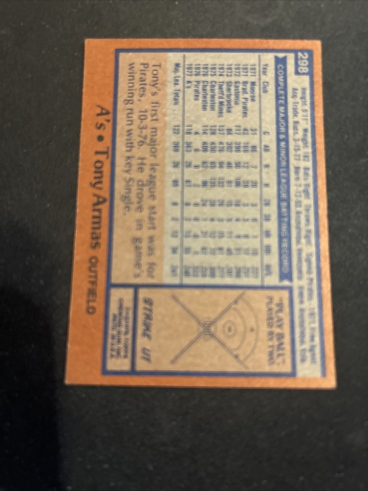 1978 Topps Baseball Card #298 Tony Armas Oakland A’s Nm+ Free Shipping ...