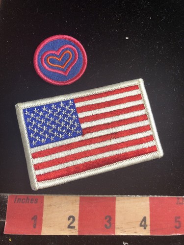 White Border USA Flag + Heart Americana Patch 99NS | eBay