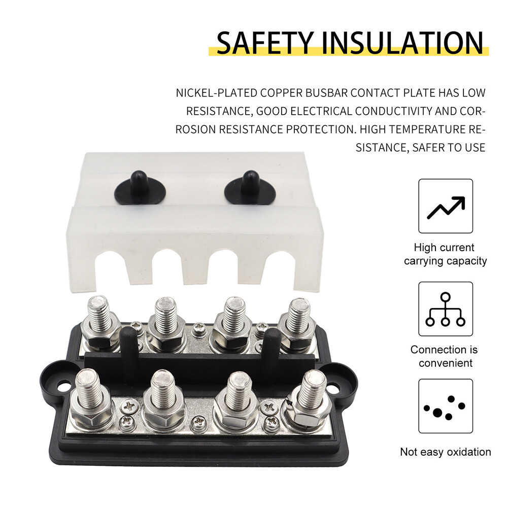 M10/M8 Bus Bar Box 4 Way Busbar Power Case 48V 150A Dual Row for RV ...