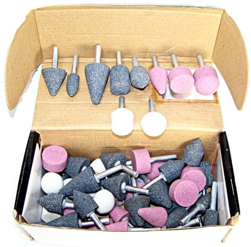 50pc Mounted Grinding Stone Assortment 1/4" Shank, 10 Different shapes ...