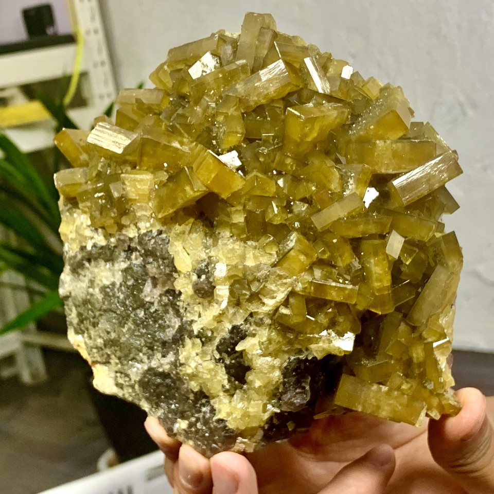 4.2LB Shiny Golden Cuboid Barite Crystal Based on the Purple Spherical ...