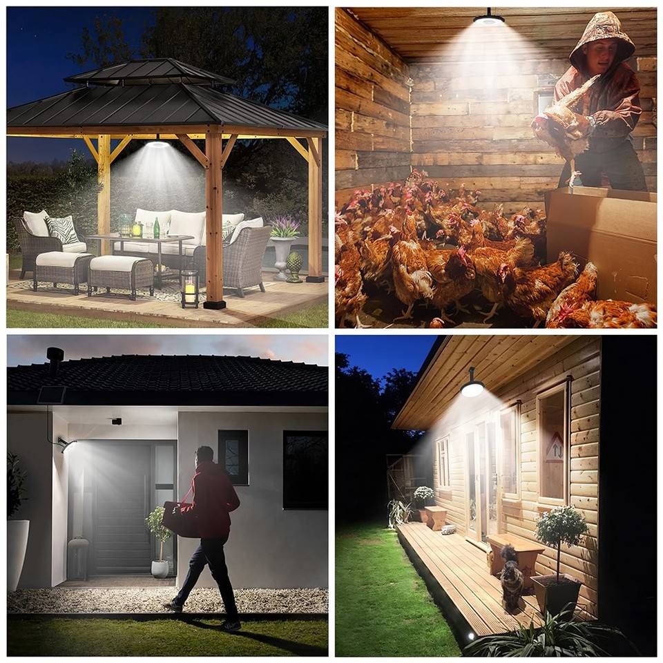 Double Head Solar LED Pendant Hanging Light Outdoor Shed Lamp 5 Modes ...