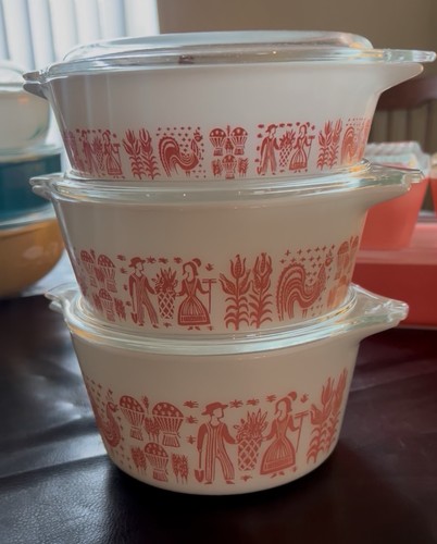Pyrex Vintage Amish Pink Butterprint Casserole Set 471, 472, 473 with ...