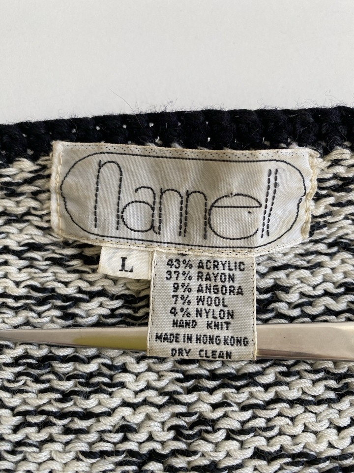 Vintage Nannell L Sweater Angora Rayon Wool black-and-white Knit | eBay
