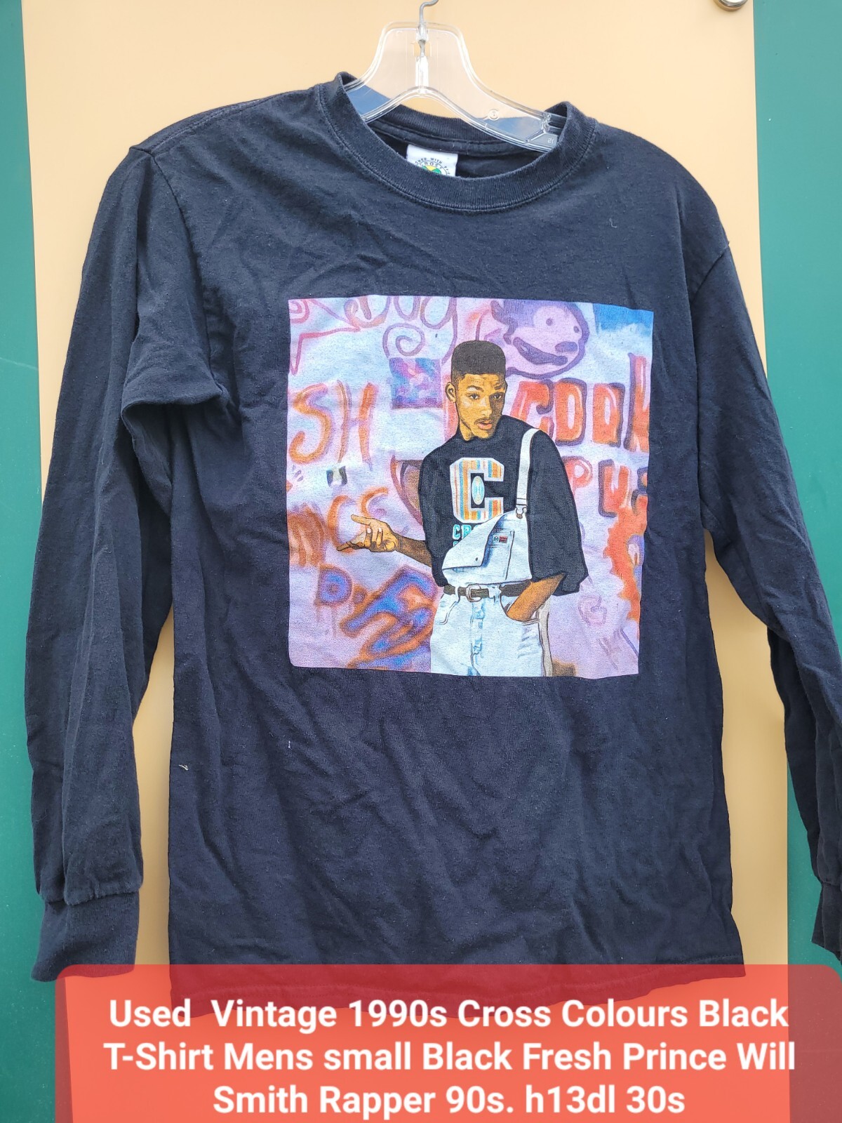 Used Vintage 1990s Cross Colours Black T-Shirt Mens … - Gem