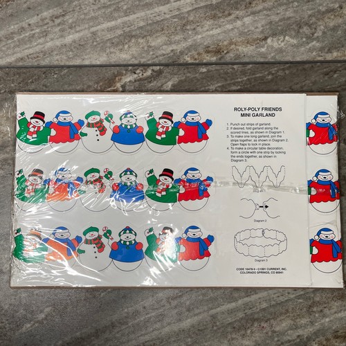 Vintage Christmas Roll-Poly Snowman Paper Garland 1991 New Old Stock | eBay