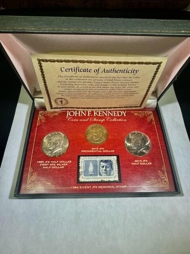 JOHN F KENNEDY COIN & STAMP COLLECTION-Silver Half Dollar-3 JFK Coins ...