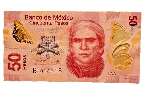 50 Peso Mexican Banknote , Jose Morelos, (8-1-2017), B5014665, Polymer ...