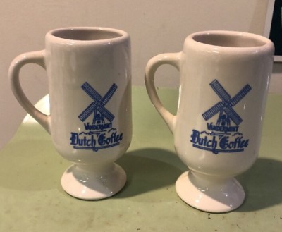 Vandermint Liqueur 2 Coffee Mugs Dutch Espresso Footed 5 oz White Blue ...