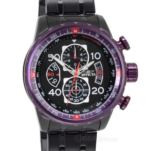 INVICTA Aviator Mens Pilot Chronograph Watch, Black Purple, Stainless ...