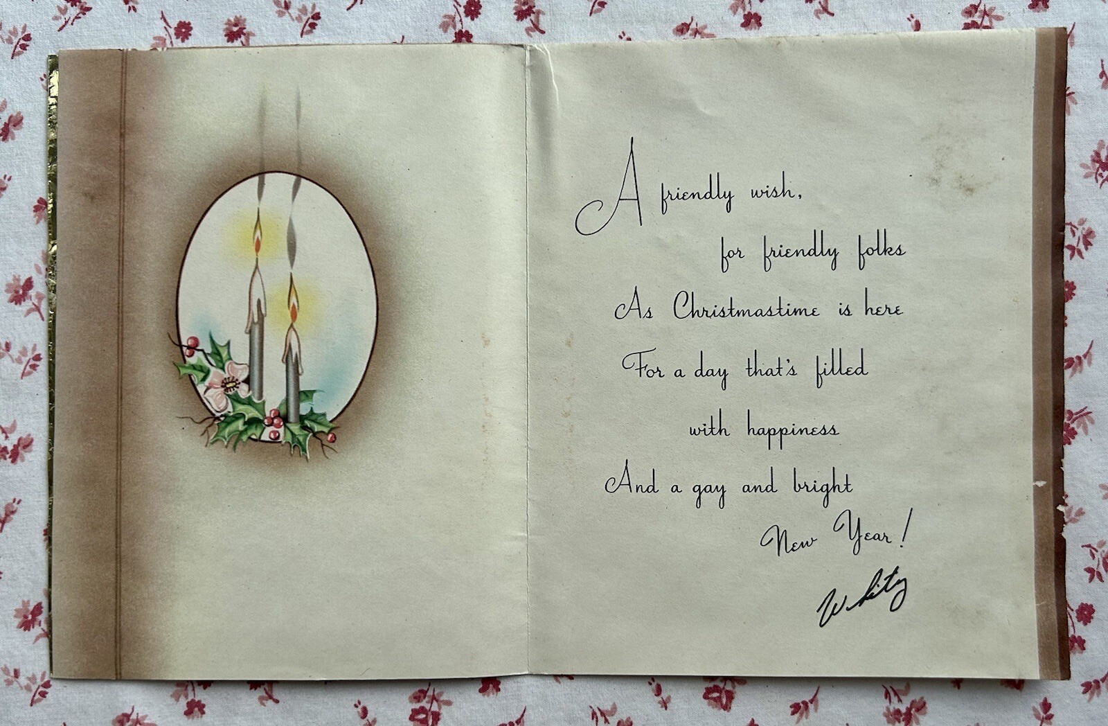 Vintage 1940s Christmas Roses, Candelabra , Holly Gold Foil Trimmed ...