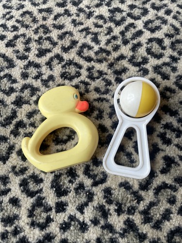 Lot Of 2 Vintage Baby Rattles Toys (rolling Ball & Celluloid Yellow ...