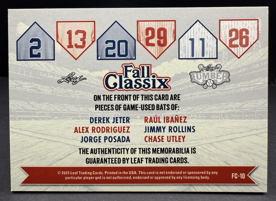2025 Leaf Lumber Derek Jeter Alex Rodriguez 18/25 NM+ 6 GU Bat Patch ...