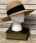 Commodore Wide Brim Straw Fedora Hat with Wide Black Ruched Band M/L | eBay