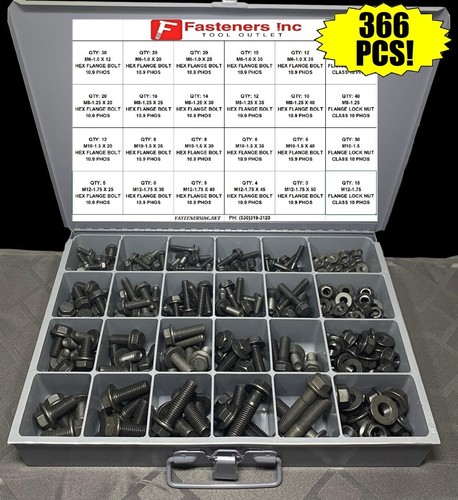 366 Piece Grade 10.9 Metric Flange Bolt & Flange Lock Nut Assortment ...