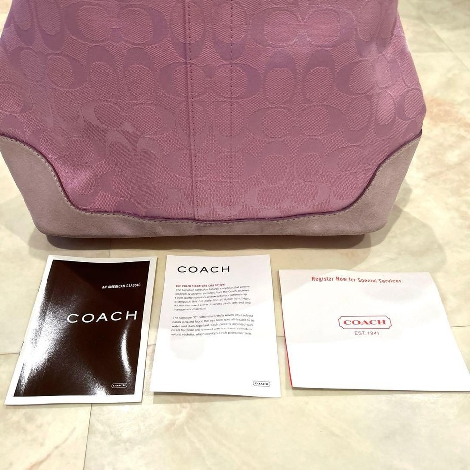 COACH Signature Pink 7052 Canvas Suede Leather Shoulder Bag Fits A4 ...
