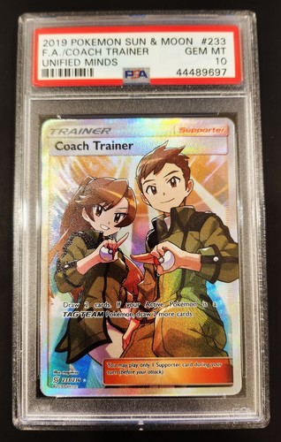 Coach Trainer PSA 10 Unified Minds 233/236 Pokemon Full Art Rare Waifu ...