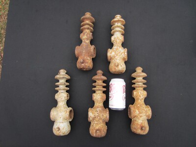 set of 5 antique CAST IRON FINIALS: for Fence Post, Flag Pole ...