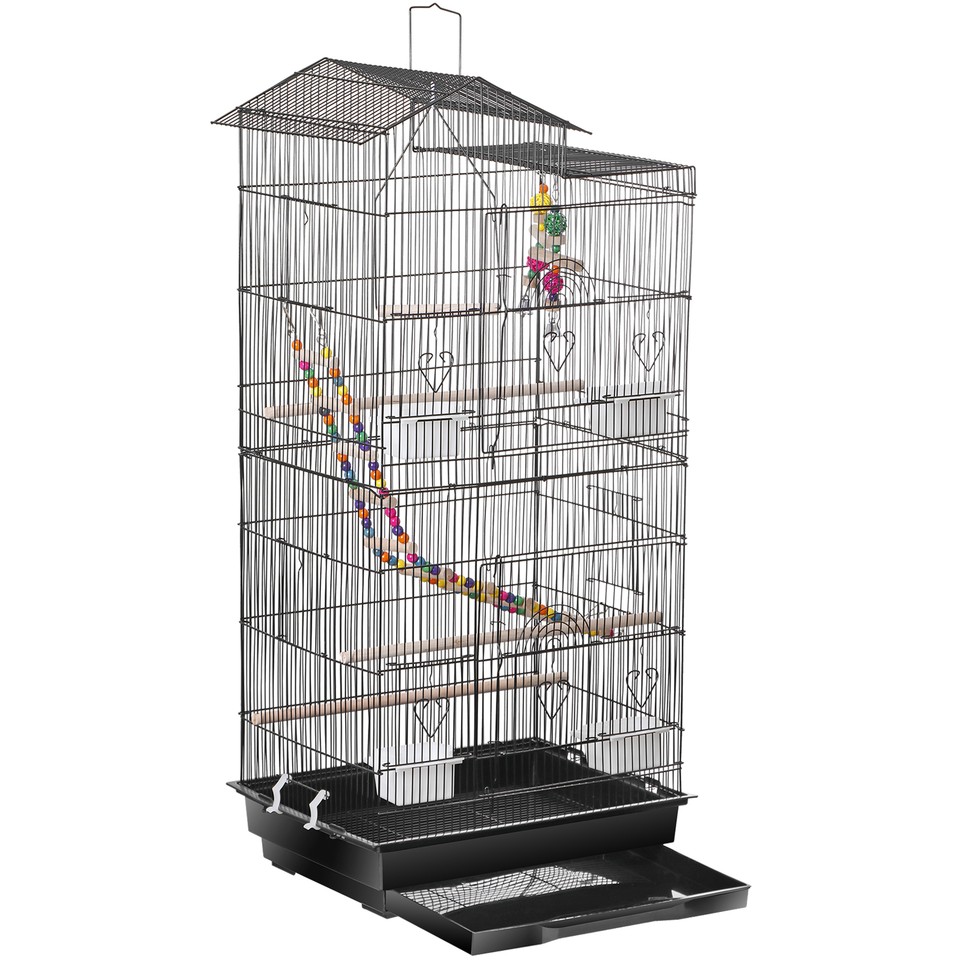 39" Metal Bird Cage Large Parakeet Cages for Parrot with Roof Top ...