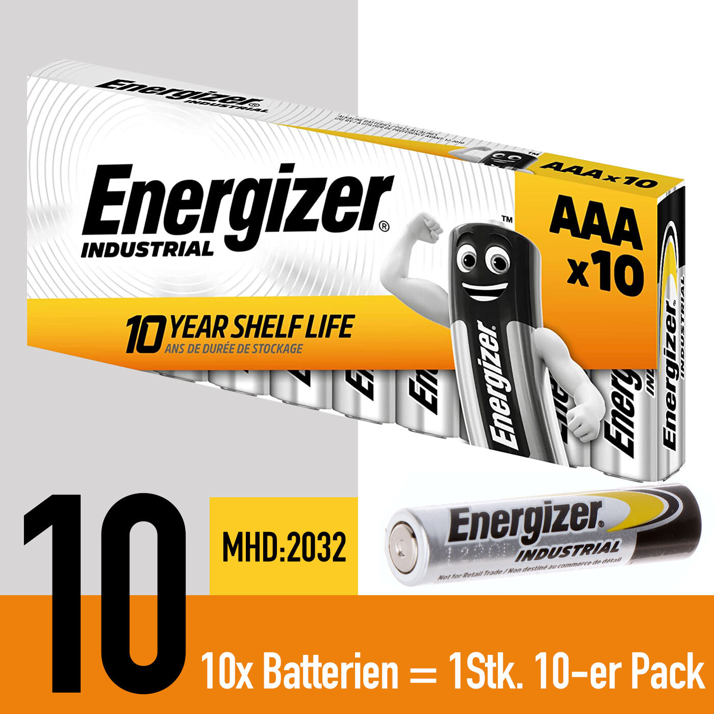 10x - 40x AAA Energizer INDUSTRIAL Micro LR03 1,5V MHD bis 12.2033 ...