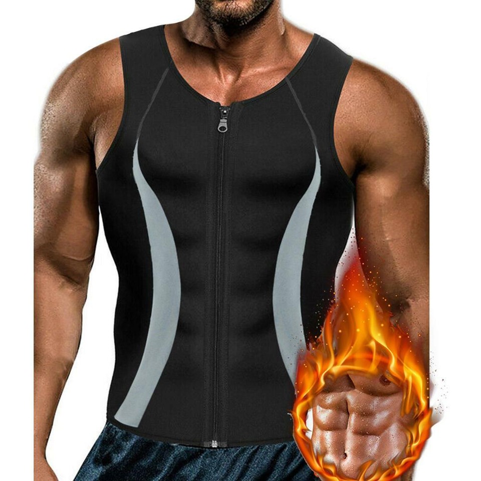 Men Neoprene Sauna Sweat Vest Body Shaper GYM Waist Trainer Fat Burner ...