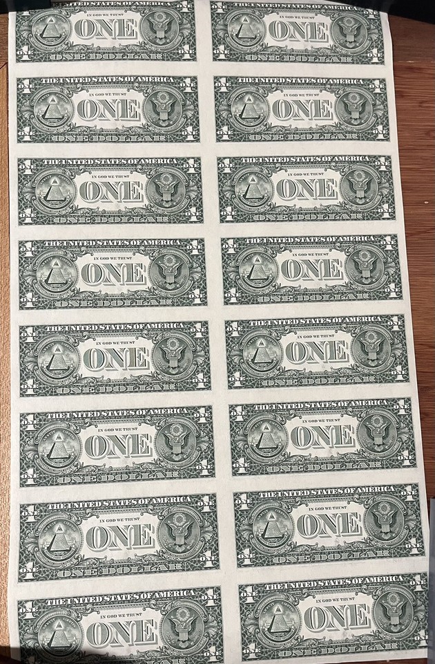 1999 Uncut Sheet Of 16 One Dollar Bills Bank Of Boston Massachusetts | eBay