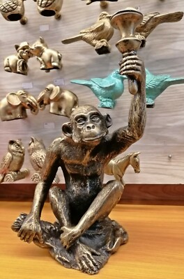 Monkey Torch Sculpture Show Statue Animal Brass Vintage Collectibles ...