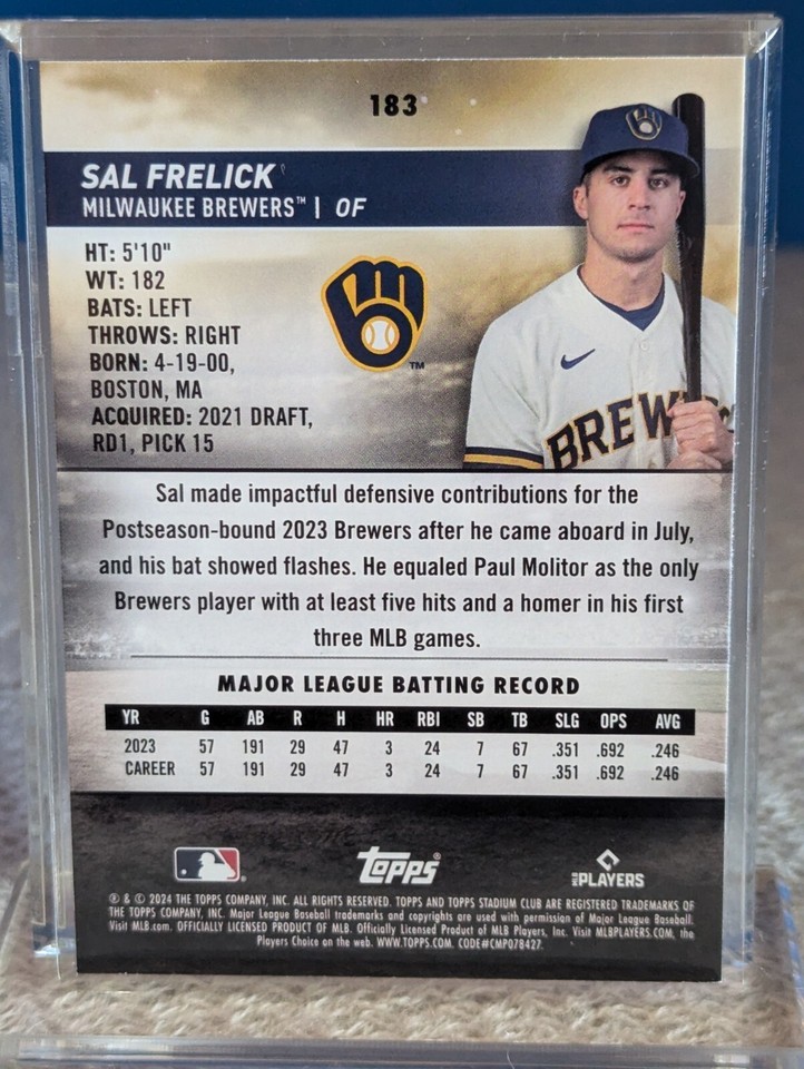 2024 Topps Stadium Club Base #183 Sal Frelick, Milwaukee Brewers (RC ...