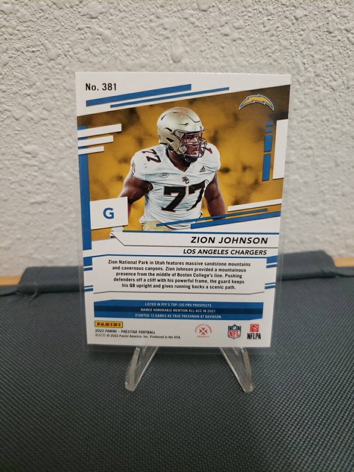 🏈 2022 Panini Prestige Zion Johnson Rookie Card RC Chargers #381 | eBay