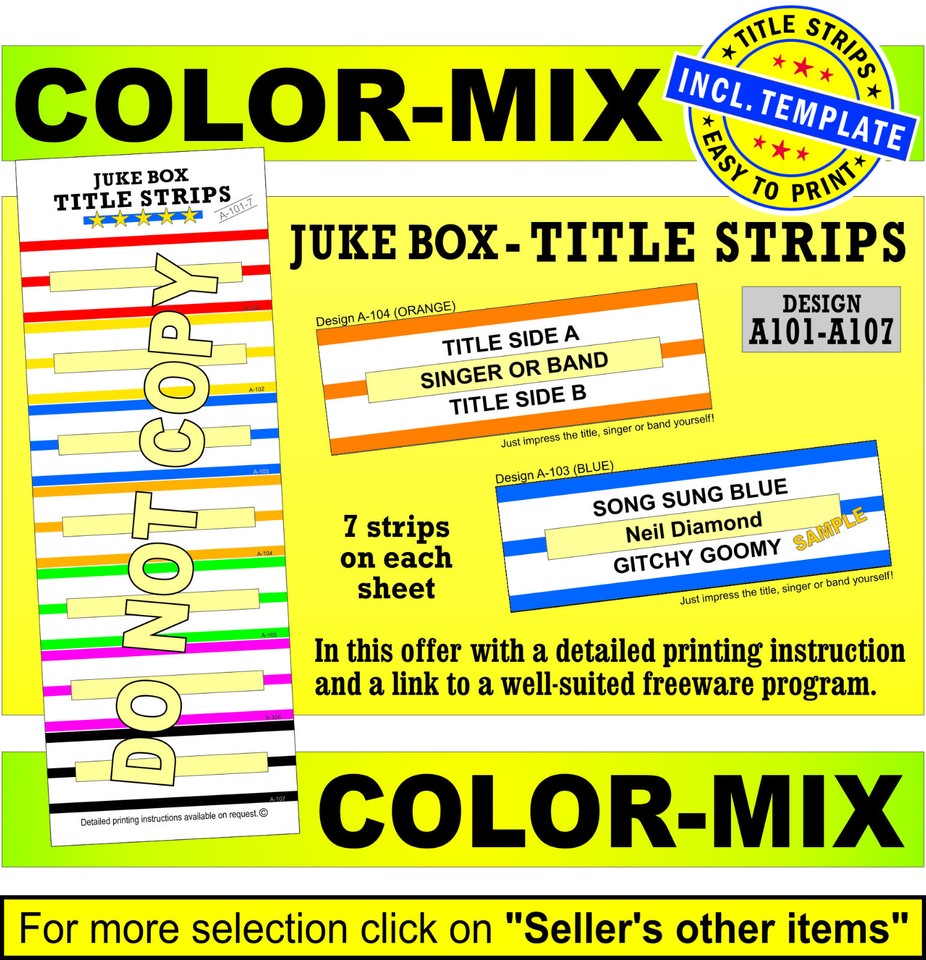 245 Jukebox title strips (u1A101) RED ⭐ blank sheeds incl. PRINT ...