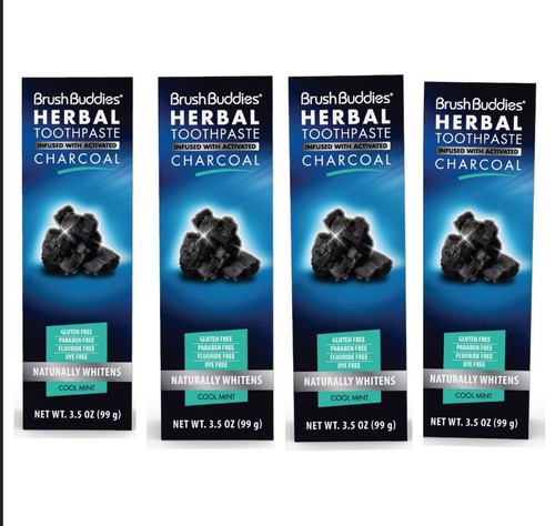 Brush Buddies Herbal Toothpaste 3.5oz Activated Charcoal Cool Mint 4 ...