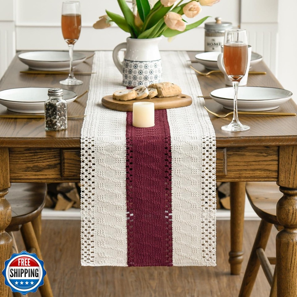 Artoid Mode Red Farmhouse Rustic Table Runner, Seasonal Holiday Hollow ...