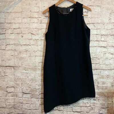 Studio I Dress Womens 16 Petite Black LBD Sheath Beaded Fringe Button ...
