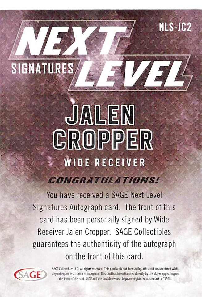 Jalen Cropper 2023 SAGE HIGH SERIES NEXT LEVEL ON CARD RC AUTO COWBOYS ...