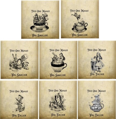 8 ALICE IN WONDERLAND TEABAG ENVELOPES THIS ONE MAKES YOU TALLER ...