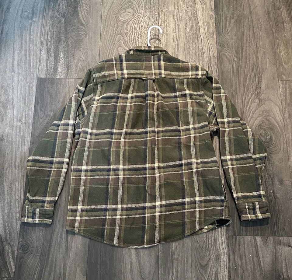 Orvis Heavy Green Brown Plaid Flannel Shirt Jacket Men Sz L Fisherman ...