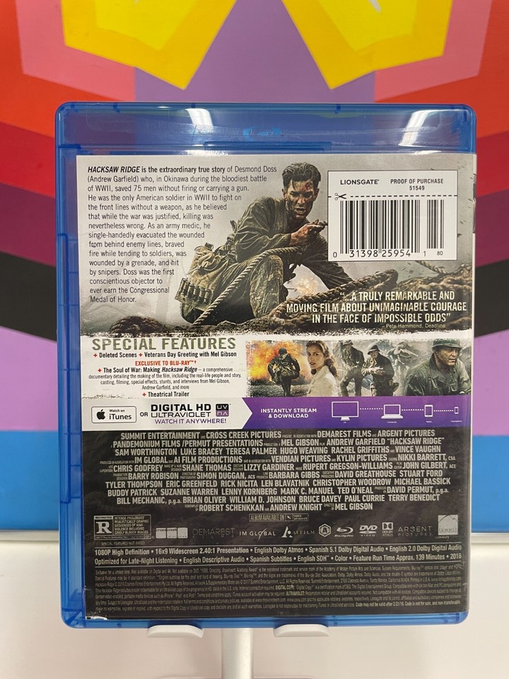 Hacksaw Ridge [Blu-ray + DVD + Digital] 31398259541 | eBay
