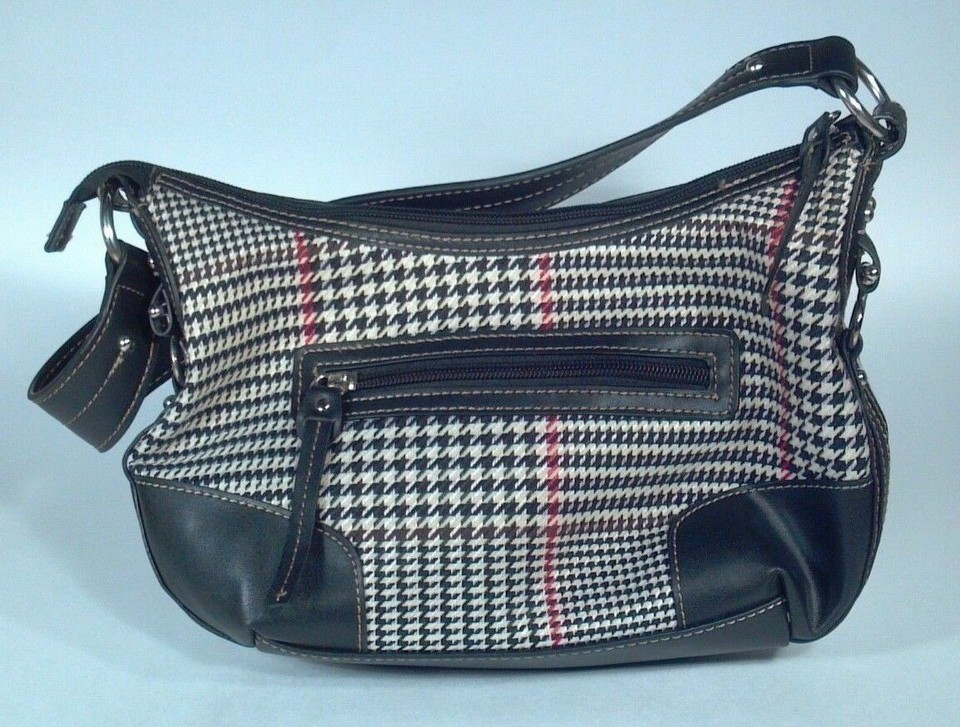 Ralph Lauren Chaps Medium Handbag Houndstooth Print Purse Black White ...
